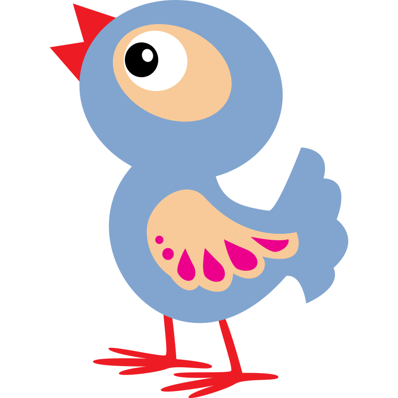 Azul claro y con alas rosas: el pollito de esta pegatina infantil es bien d